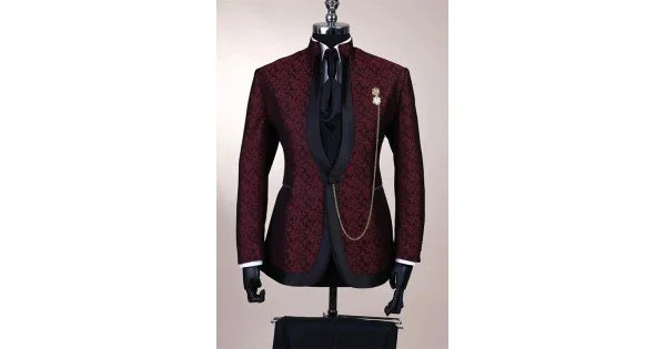 Kaleb Fashion Jacquard Burgundy Close Fitting Bespoke Men Suit