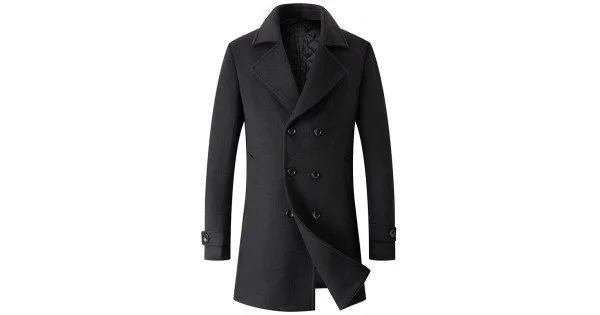 Abbott Fashion Black Notched Lapel Double Breasted Winter Coat