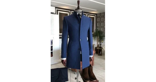 Abner Bespoke Dark Blue Stand Collar Winter Collar