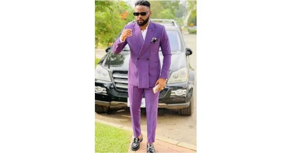 Angel Purple Double Breasted Peaked Lapel Slim Fit Prom Suit for Men