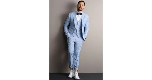 Leon Sky Blue 3-Piece Notched Lapel Chic Men Suits