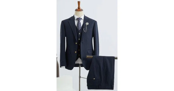 Formal Navy Blue Notched Lapel Two Buttons Best Fitted Bespoke Suit