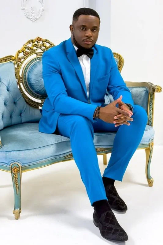 Elmer Dark Blue Notched Lapel Close Fitting Prom Men Suits