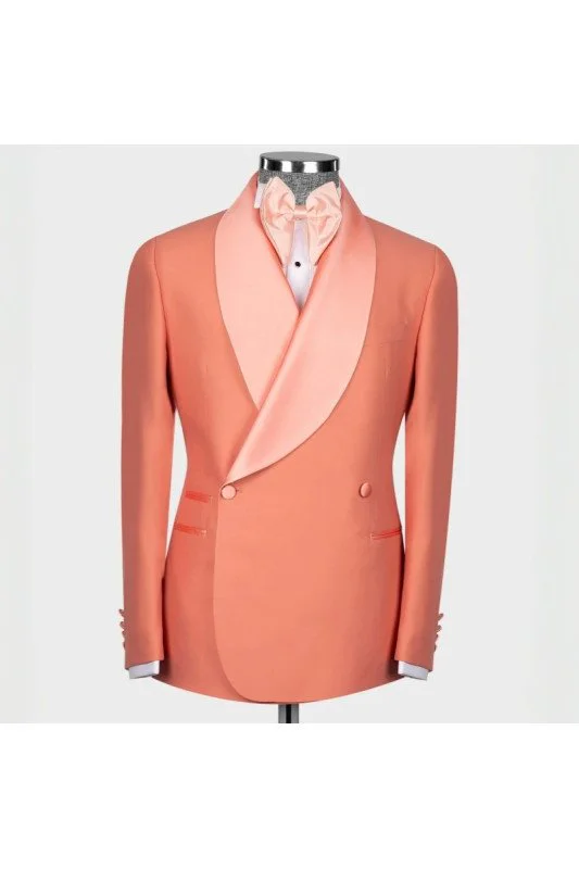 Edward Coral Shawl Lapel Double Breasted Wedding Men Suits