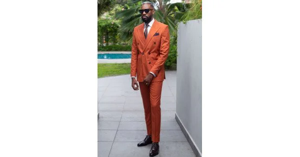 Gene Orange Peaked Lapel Double Breasted Prom Men Suits
