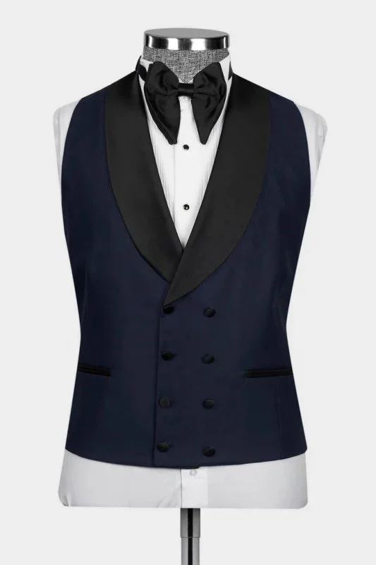 Eric Dark Navy Shawl Lapel Three Pieces Wedding Men Suits