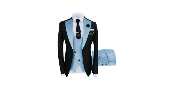 Angel Chic Blue and Black Close Fitting Three Pieces Prom Suits