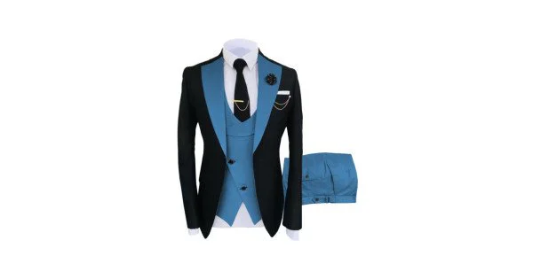 Caleb Ocean Blue Stylish Three Pieces Peaked Lapel Men Suits