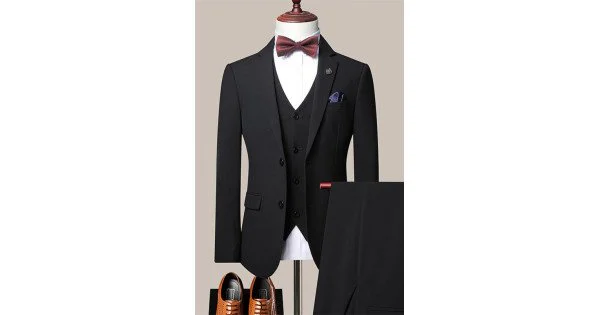 Isaiah Simple Black Notched Lapel Business Men Suits