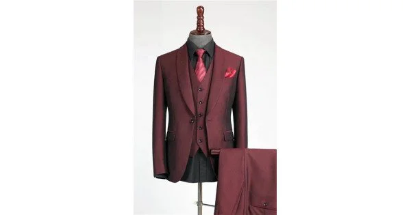 Connor Burgundy Three Pieces Shawl Lapel Bespoke Wedding Suits