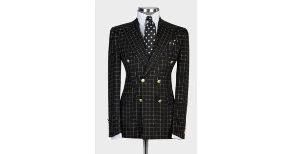 Benjamin Black Plaid Double Breasted Fashion Slim Fit Men Suit