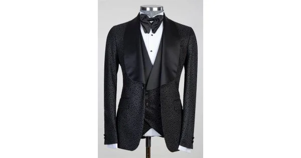 Connor Bespoke Black Three Piece Shawl Lapel Wedding Suit