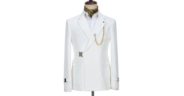 Lucas Bespoke White Best Fitted Prom Suit with Buckle