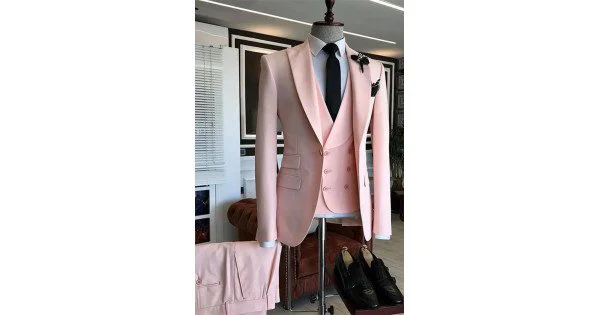 Austin Chic Pink Peaked Lapel Three Pieces Close Fitting Men Suits